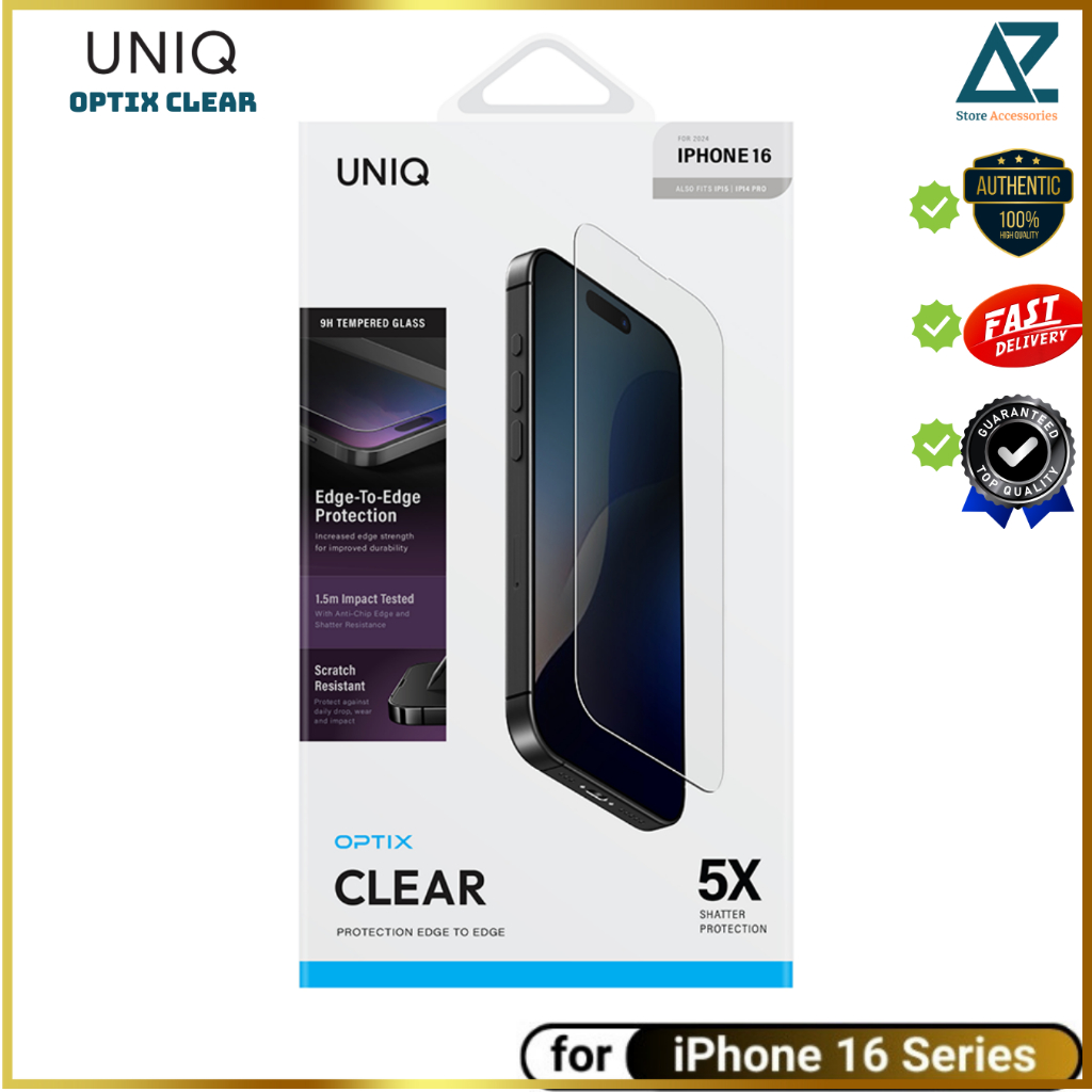 Uniq OPTIX CLEAR Tempered Glass with Sticker Frame for iPhone 16 ...