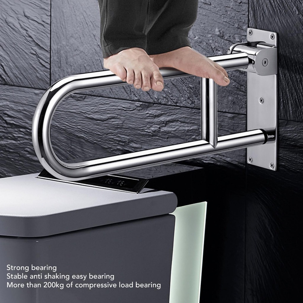 Flip stainless steel bathroom handrail Ergonomic 90 vertical rotating ...