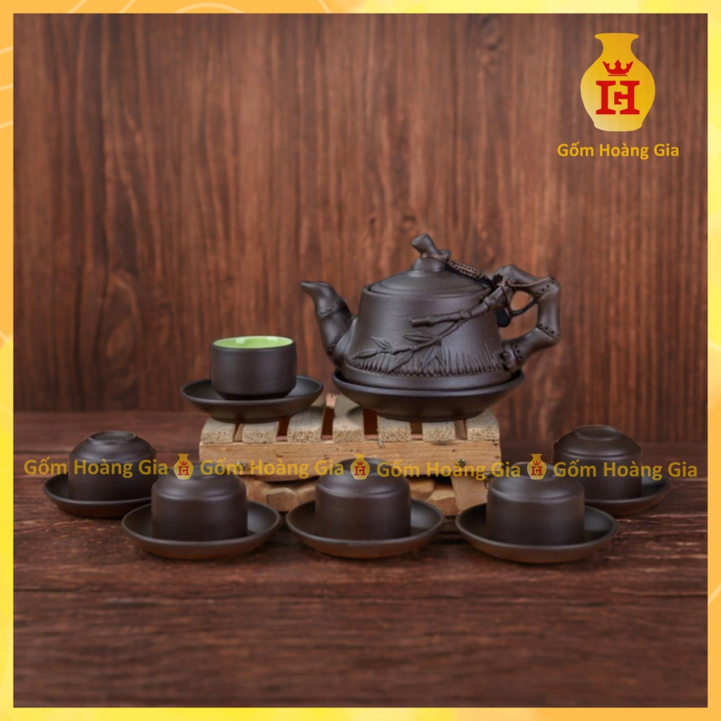SA (7 Models) Square purple tea set with bamboo pattern embossed with ...