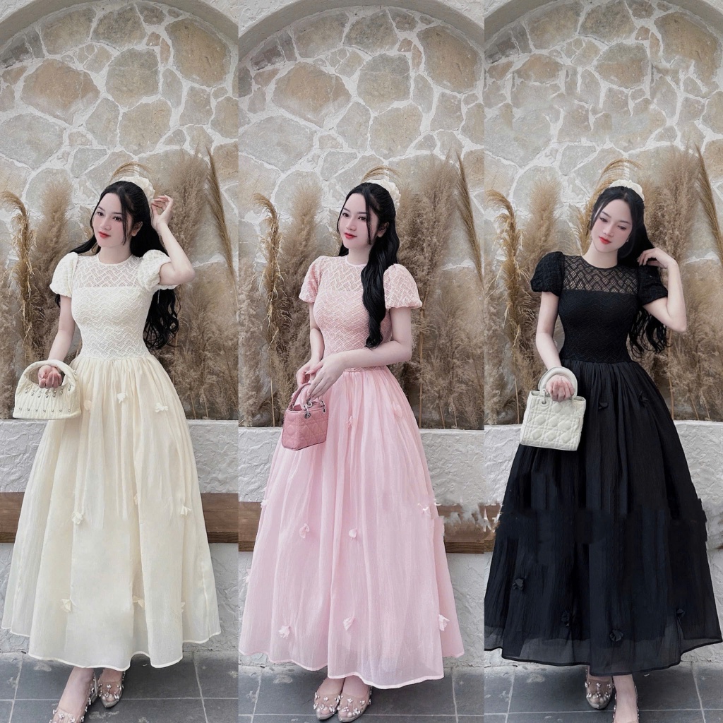 3-layer princess dress with puff sleeves and embossed flowers (1st ...