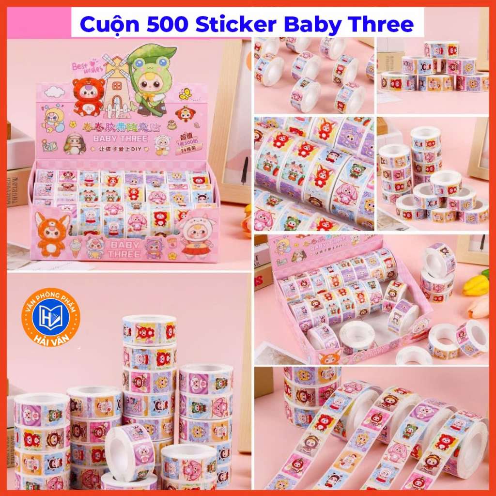 Roll of 500 baby three stickers, labubu stickers in many designs, funny ...