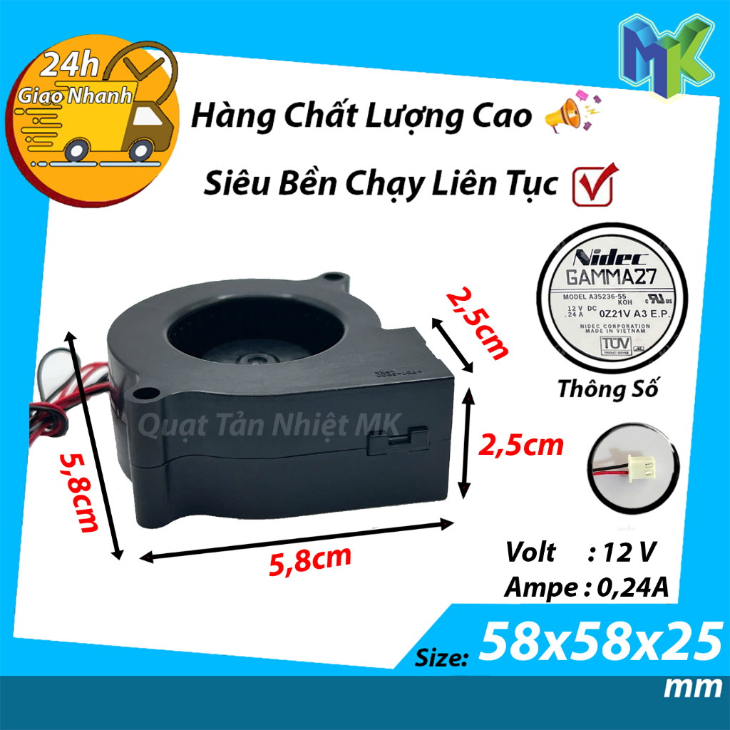 New Nidec 12v 0,24a 6025 (60x60x25mm) radiator fan | Shopee Malaysia