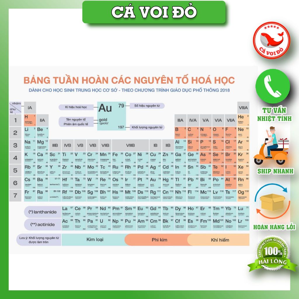 Periodic table WITH TREATMENT of chemical elements, A4 size 210x297mm ...