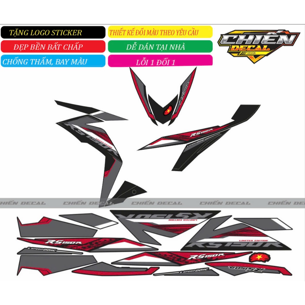 Winner V1 REMOVABLE STICKER MODEL RS150R RED GRAY EXTREMELY QUALITY ...
