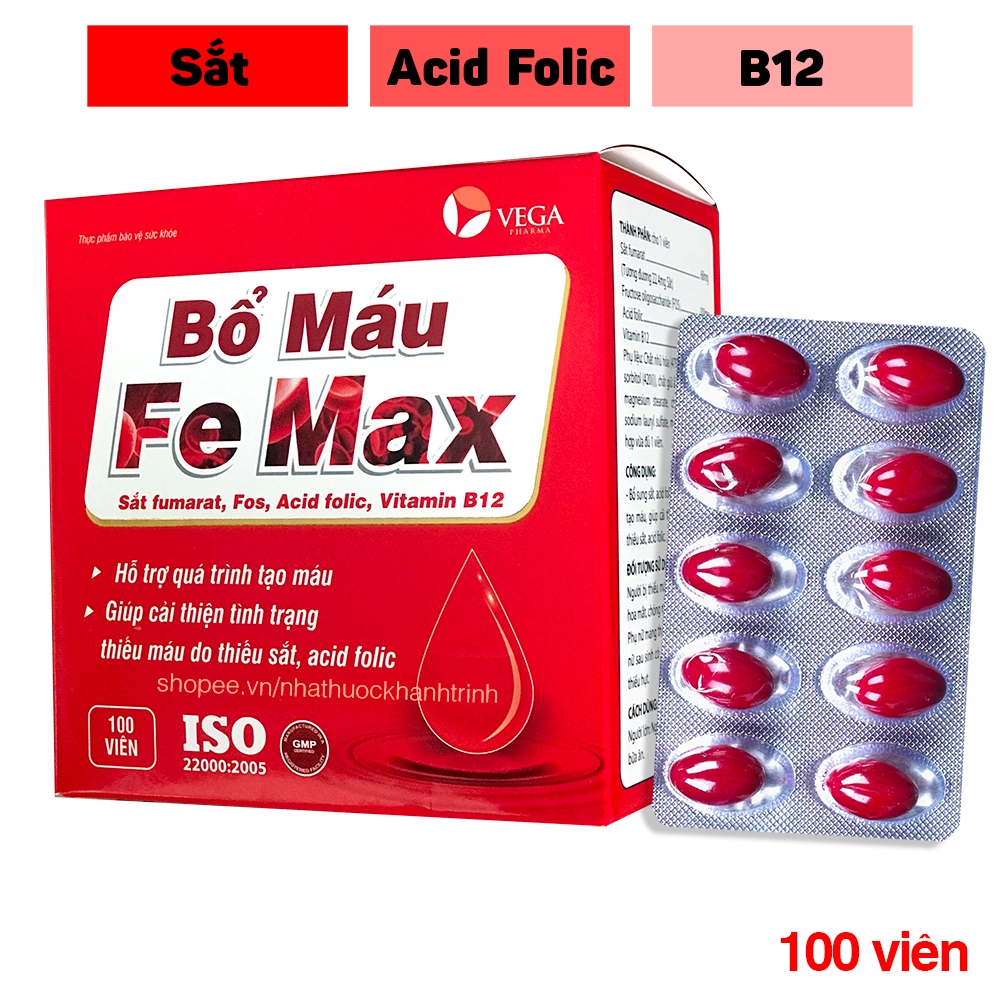 (100 Tablets) FE MAX Blood Supplement supplements iron, folic acid, B12 ...