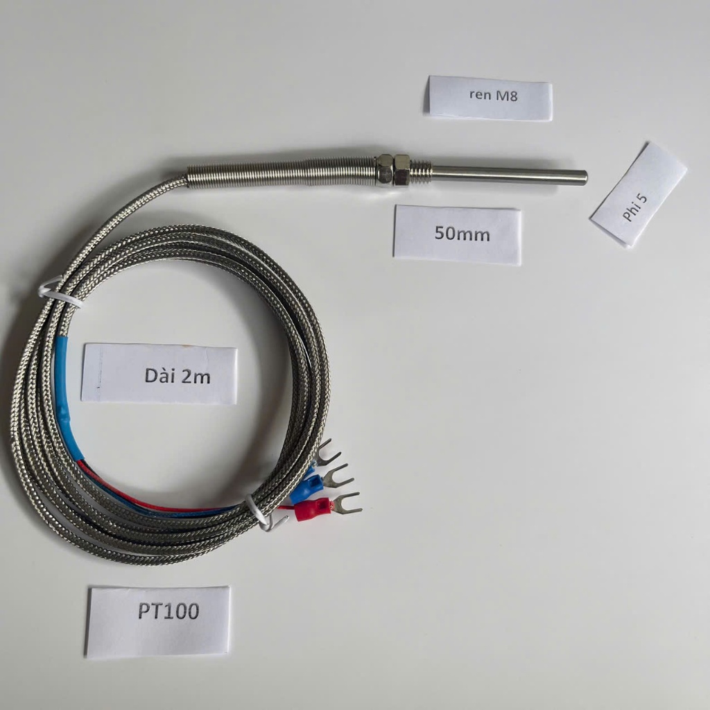 Temperature sensor type K Pt100, Phi 5, thread M8, 50mm, length 2m ...