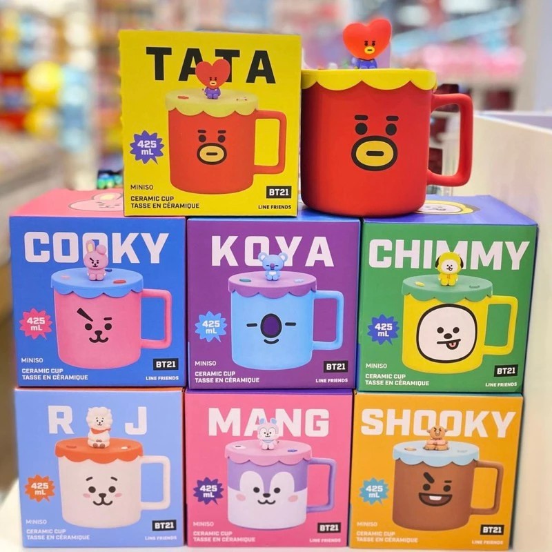 Miniso BT21 Ceramic Cup with Handle 425ml Capacity with Ceramic Lid and ...
