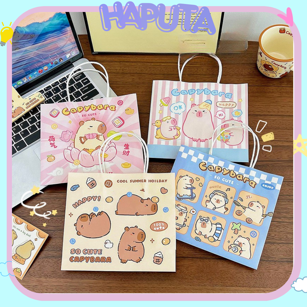 Paper bags, Kaft paper gift bags, mini bags with cute Capy patterns ...