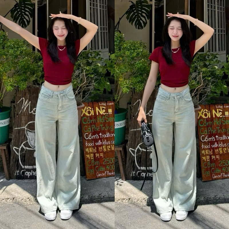 Women's moss silver blue jeans, wide leg, loose, high waisted jeans ...