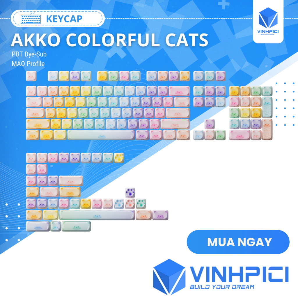 Akko Colorful Cats MAO Keycap (PBT Dye-subbed / MAO profile / 142 ...