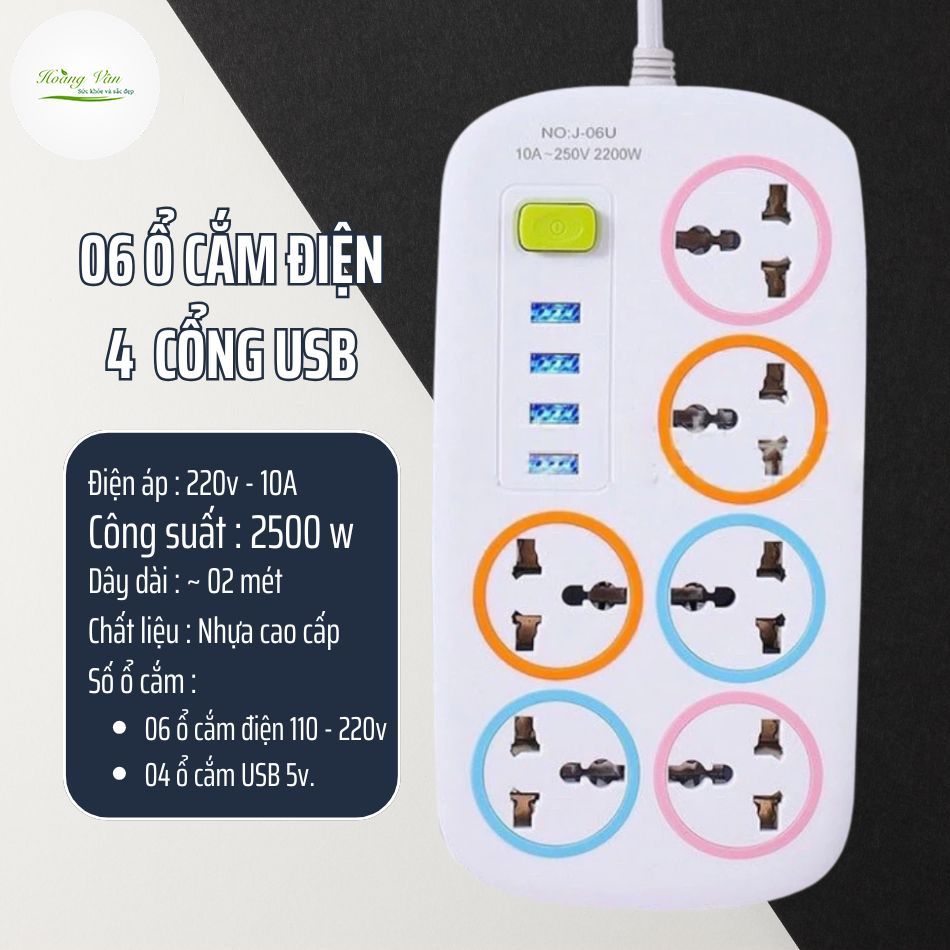 Multi-purpose rectangular power outlet with 6 sockets, 4 USB ports ...