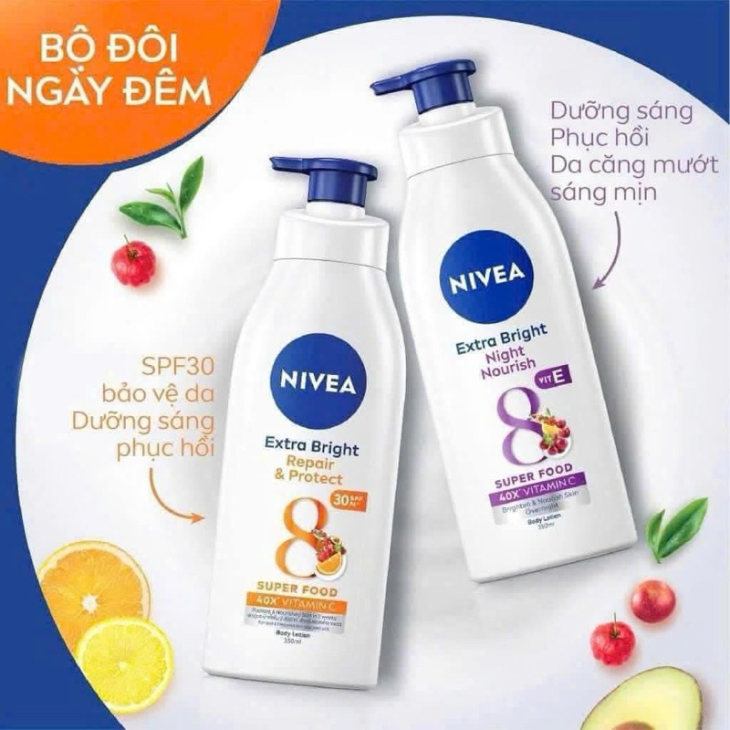 Set of 2 NIVEA 8 Super Foods Day and Night Body Lotion for Skin ...