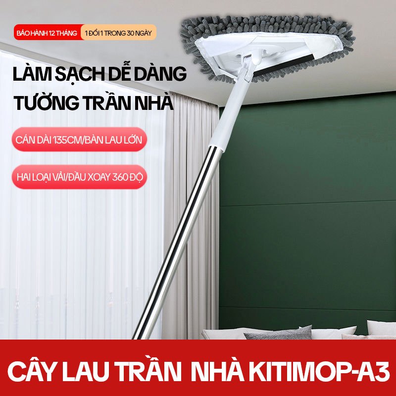 Kitimop A3 Wall and Ceiling Mop – 360 Rotating Triangle Head, 135cm ...