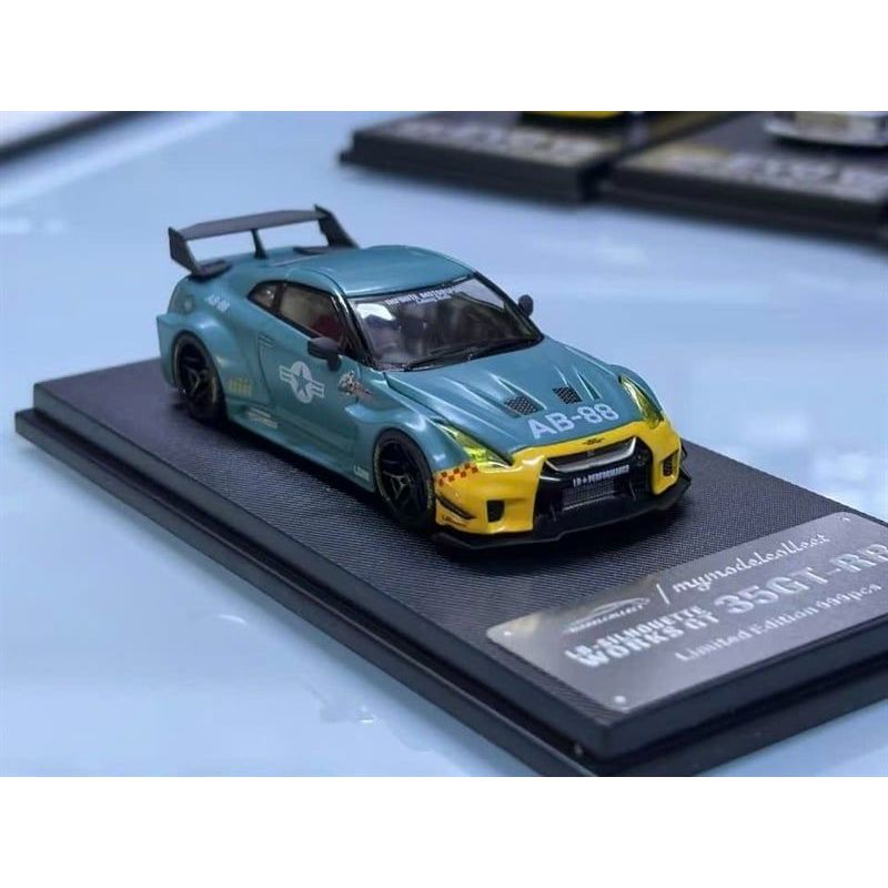 Nissan GTR R35 LBWK Liberty Walk AB-88 ARMY blue gray car model 1:64 ...