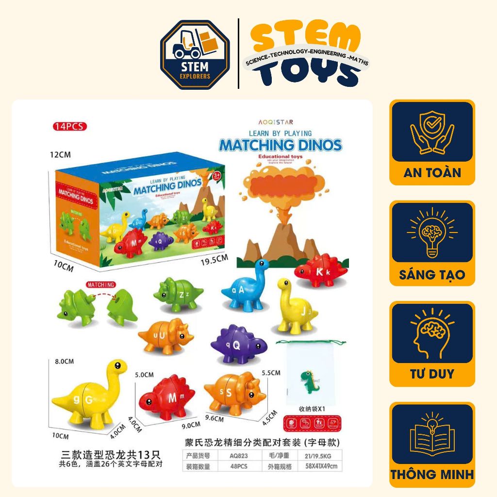 Matching DINOS 14PCS Dinosaur Puzzle Toy – Alphabet Learning Game ...