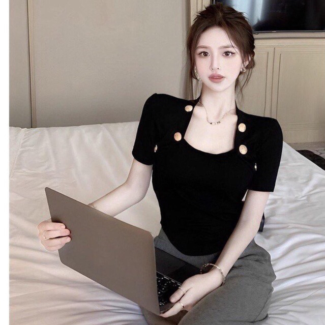 Sexy Body-hugging crop top with attractive mature pearl buttons, code ...