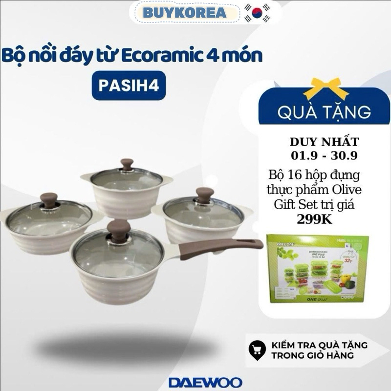 Set of 4 Ecoramic PASIH4 Non-Stick Magnetic Bottom Pots (24-22-20-18 cm ...