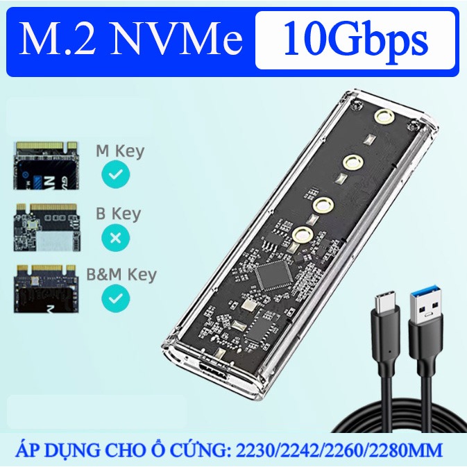 Nvme M.2 SATA/NGFF NVMe Hard Drive Box Dual Protocol SSD Transparent ...