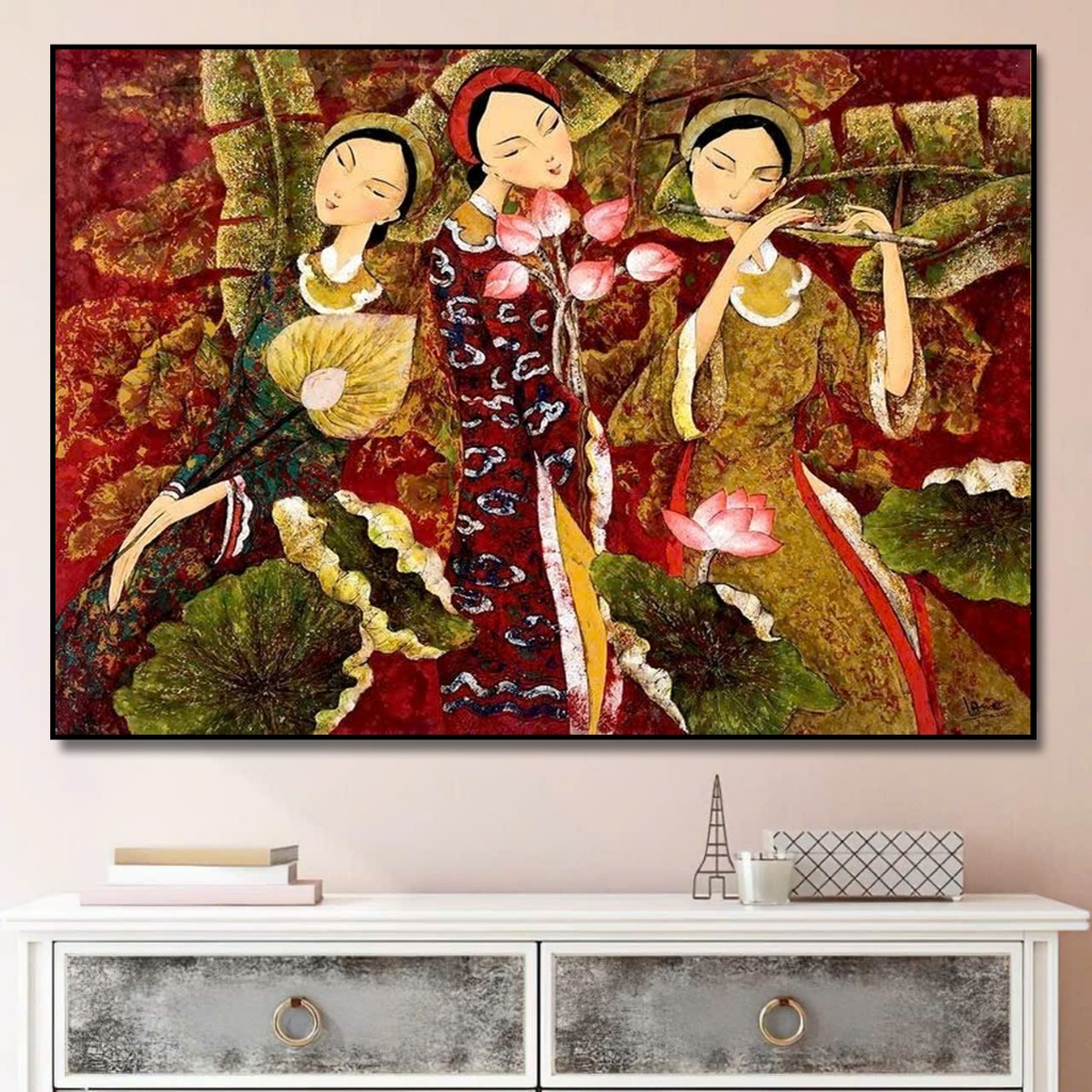 Canvas print wall painting of ancient Vietnamese girl indochine with ...