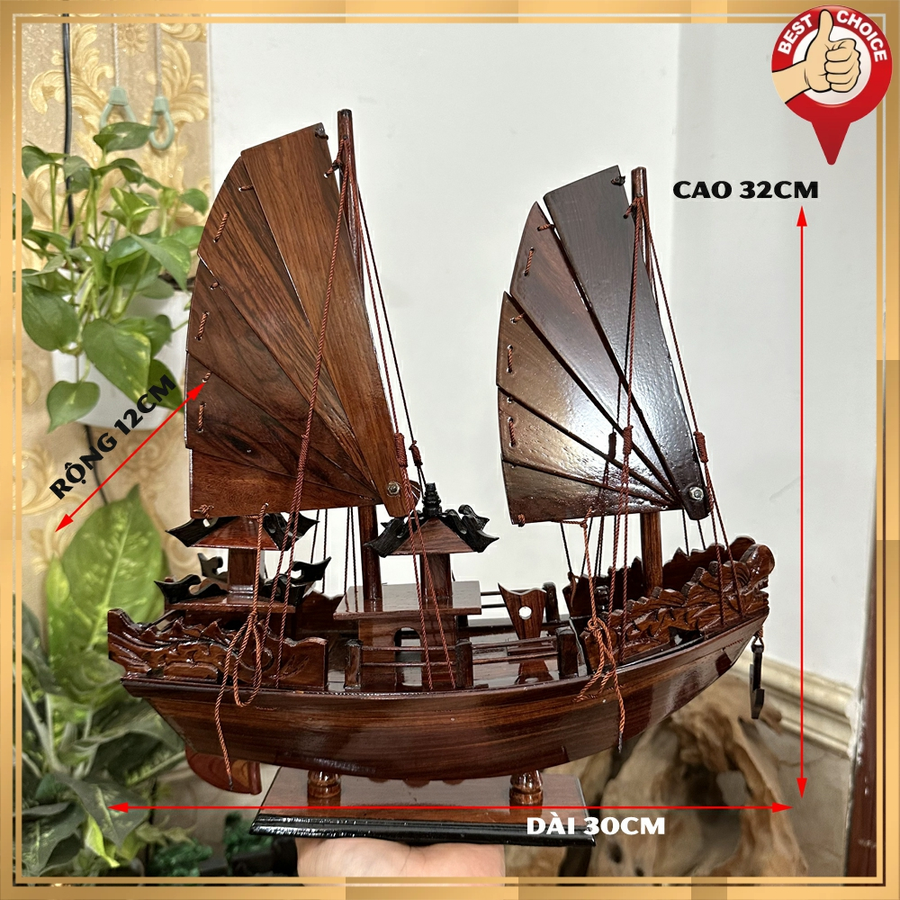 [Length 30cm] Ha Long ship model - wooden boat for desk decoration ...
