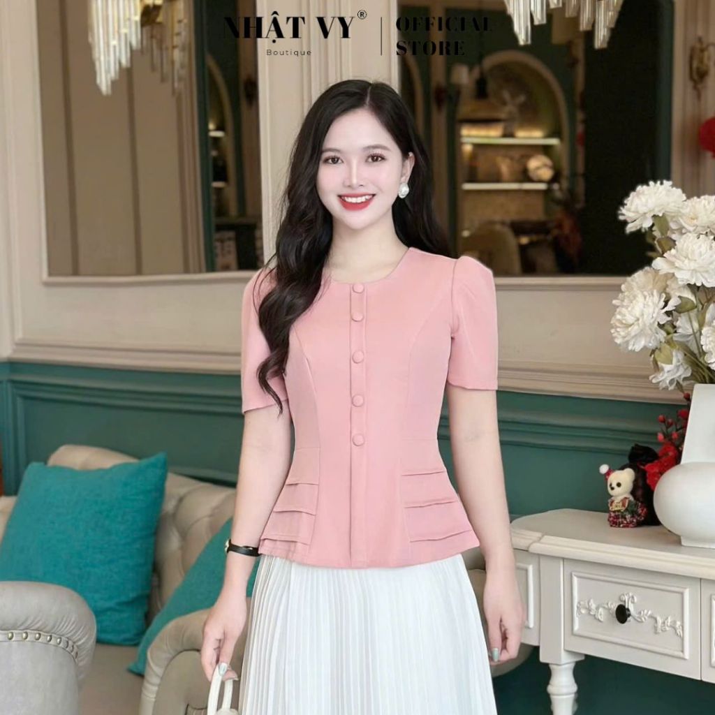 Nhat Vy office peplum shirt with round neck and buttons covered in silk ...