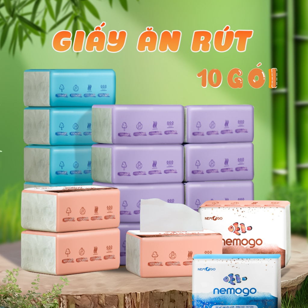 Combo of 10 packs of Nemogo tissue paper, convenient 4-layer Nemogo ...