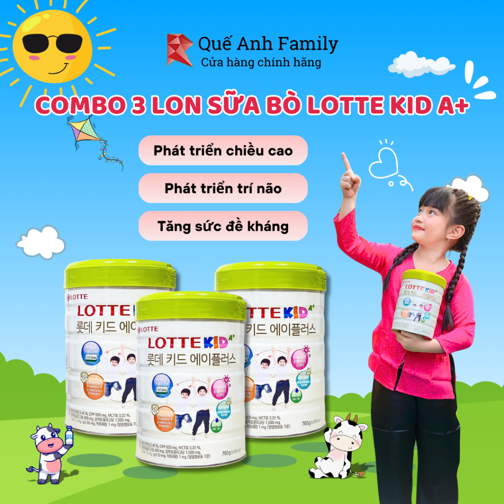 Combo of 3 Boxes of Lotte Kid A+ Cow's Milk to Help Grow Baby's Height ...