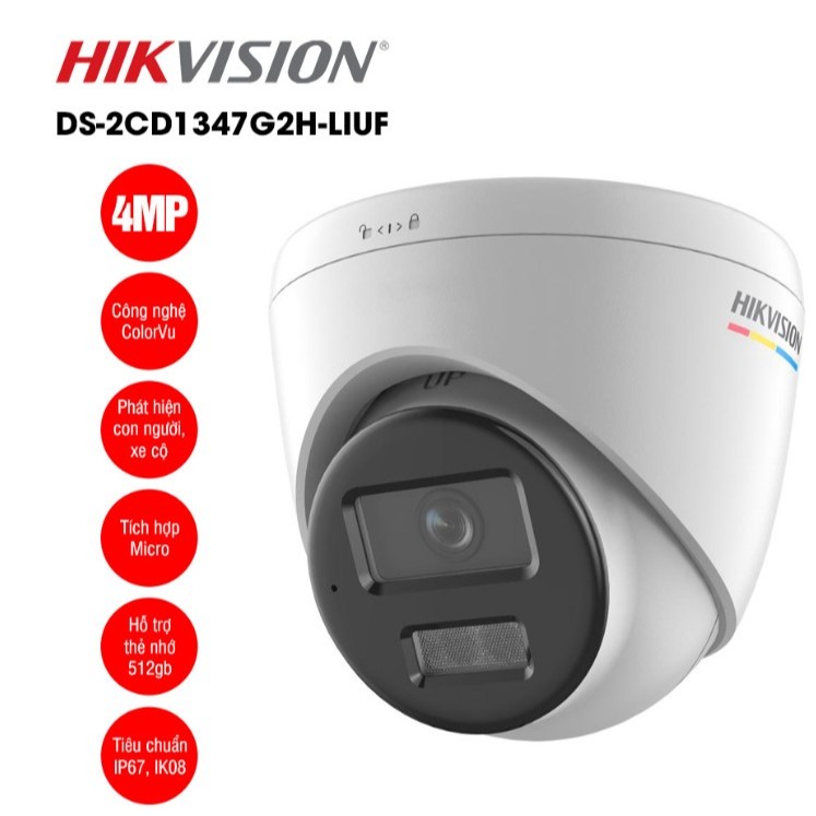 Hikvision DS-2CD1347G2H-LIUF 4mp hemispherical IP Camera with color ...