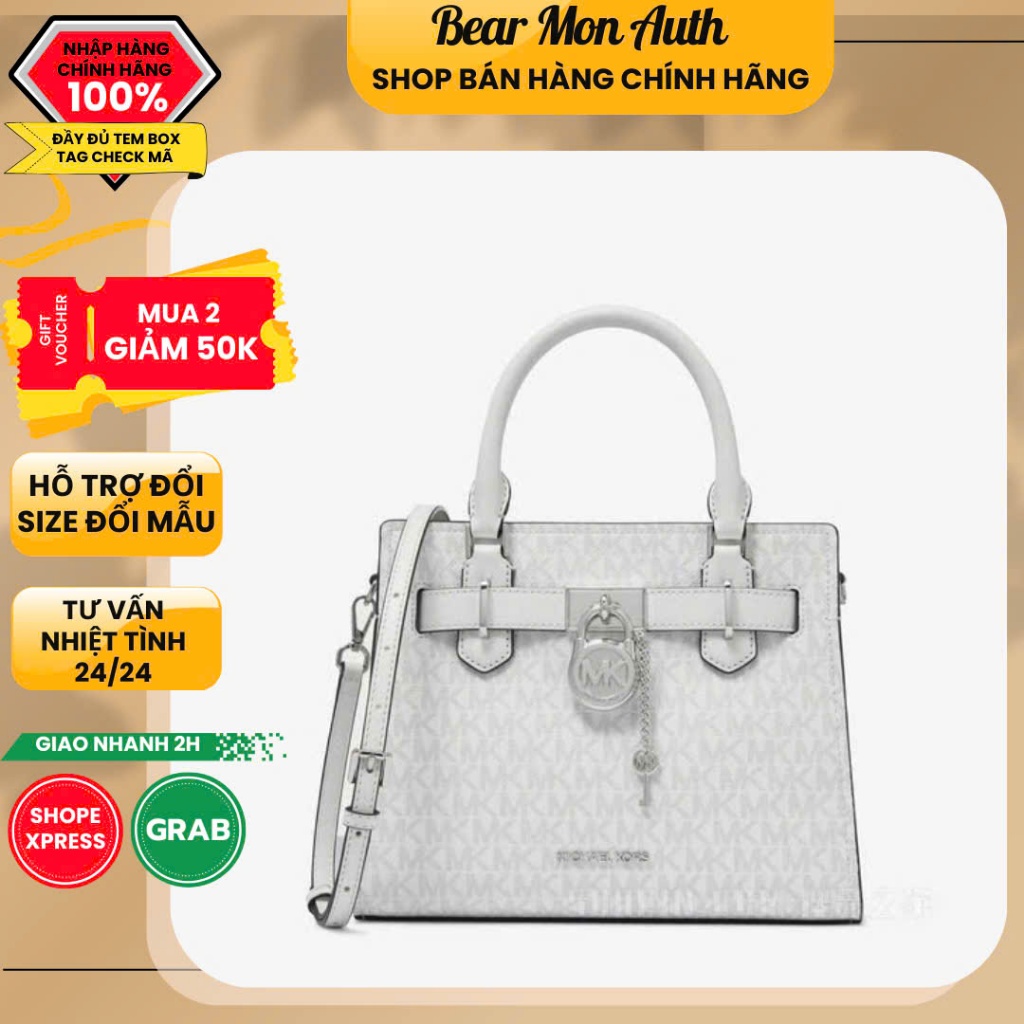 Michael Kors MK Hamilton Small Logo Signature Satchel Handbag White ...