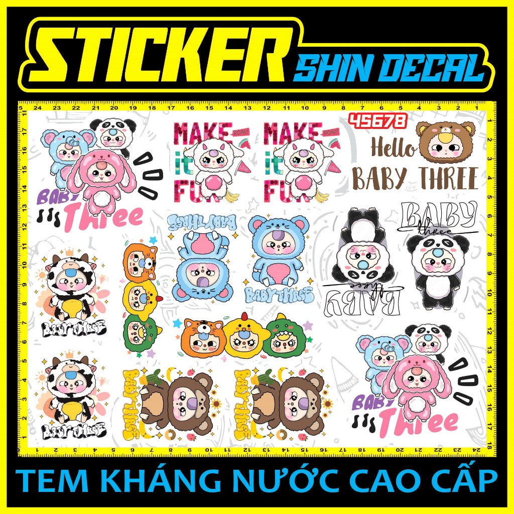 (45678) Baby Three Baby Three Sticker Set Decorative Stickers Anywhere ...