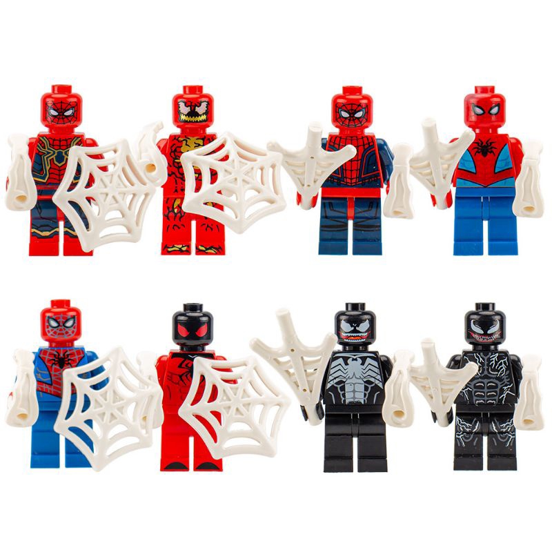 Minifigures 8 Spider Man Assembly Toy with Weapons and Spider Silk ...