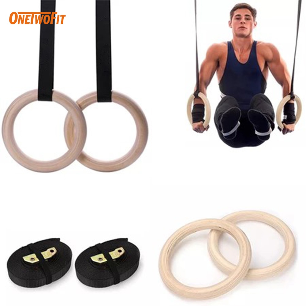 OneTwoFit Set of 2 Gymnastic Rings Dip Training Support with Bar ...