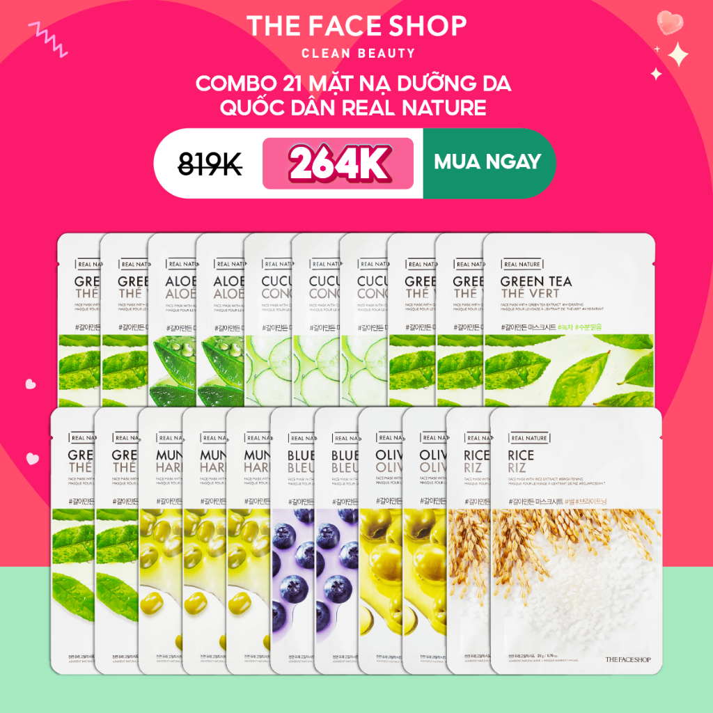 [LivestreamxHoang Yen] Combo of 21 THE FACE SHOP Masks for Daily Skin ...