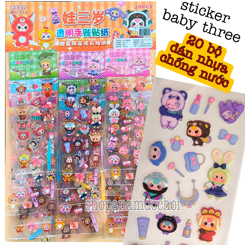 Blister of 20 sets of baby three waterproof plastic stickers LA374 ...