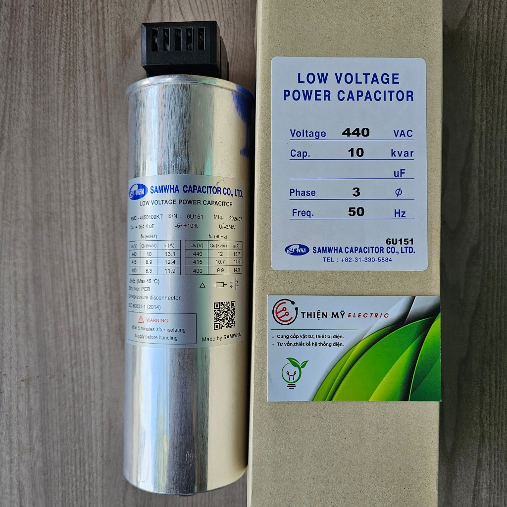 Samwha RMC capacitor (round)-4450100KT 10kVAr 3 Phase 440V (dry ...