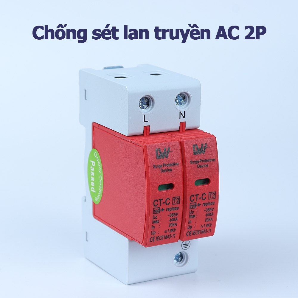 Surge protection SPD AC 2P 40kA LW lightning cutting for AC power ...