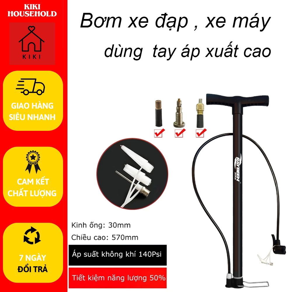 High pressure manual bicycle and motorbike pump with convenient meter ...