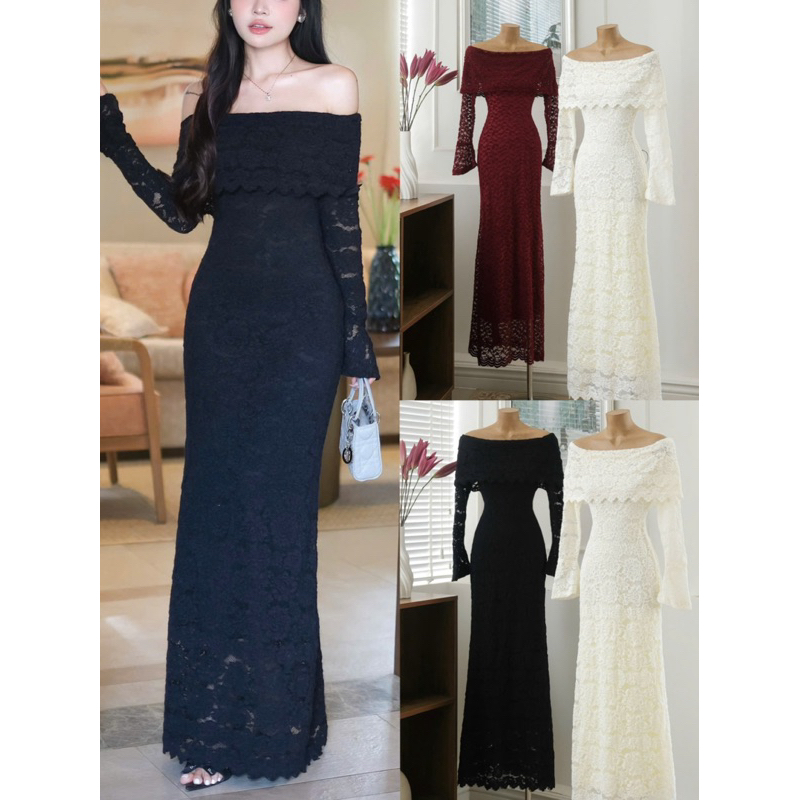 Luxury long fishtail lace off-the-shoulder dress that flatters your ...