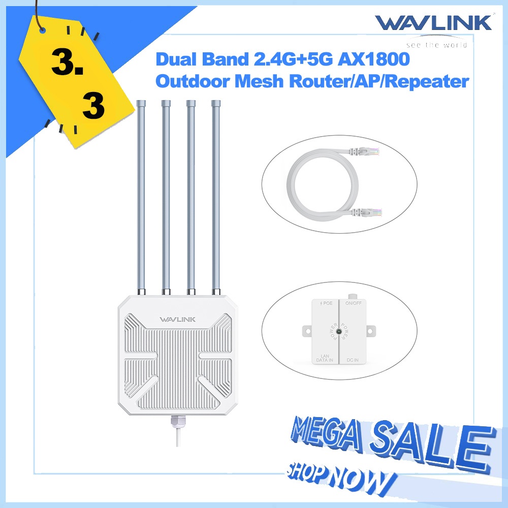 Wavlink WiFi6 Outdoor Mesh Router/AP/Repeater, Dual Band 2.4G+5G AX1800 ...