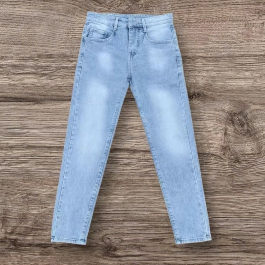 Plain blue men's jeans with good elasticity, thick jeans, slim fit form ...