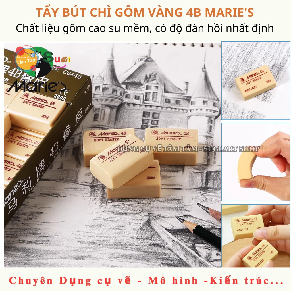 [ Sugi Art ] Marie's 4B Lead Eraser (Maries yellow eraser) | Shopee ...