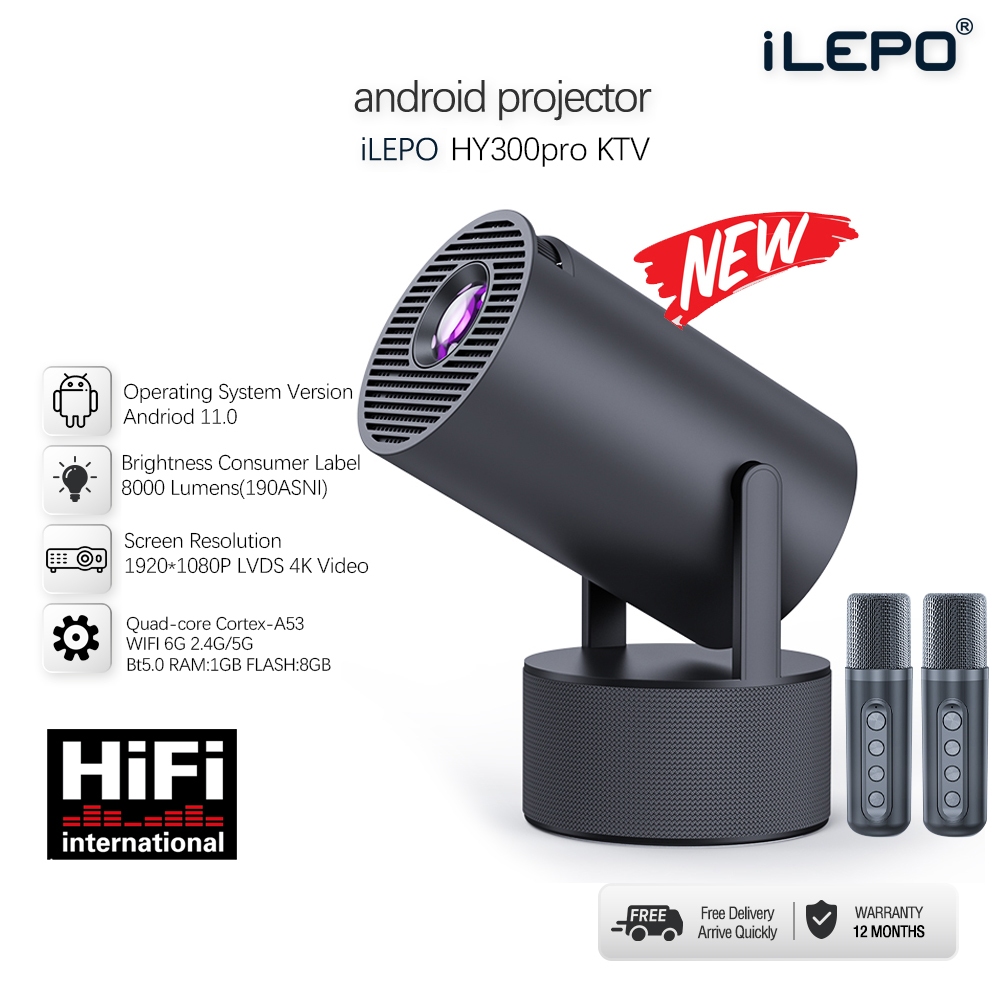 Hy300 KTV mini projector with 2 microphones with built-in vivid sound speakers | Shopee Malaysia