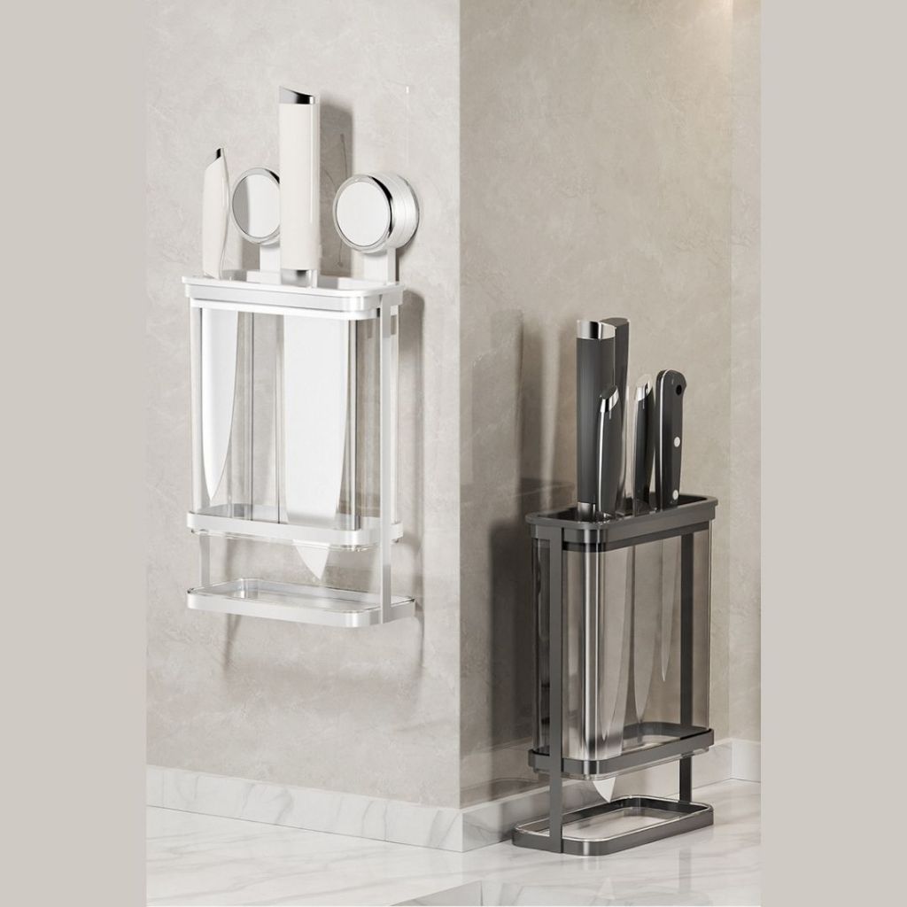 Cutlery rack, white wall-mounted desktop cutlery shelf with water ...