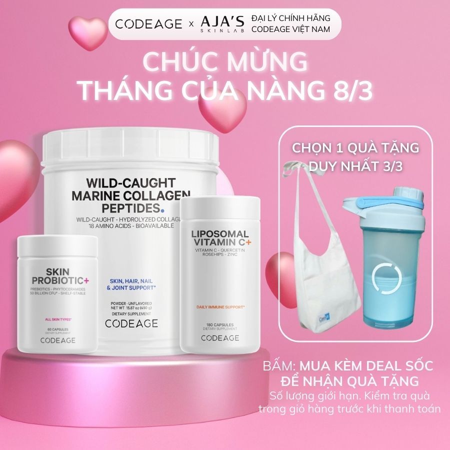 Codeage Marine Collagen Peptides Moisturizing Combo 450g+Liposomal Vitamin C 180 tablets+Skin ...