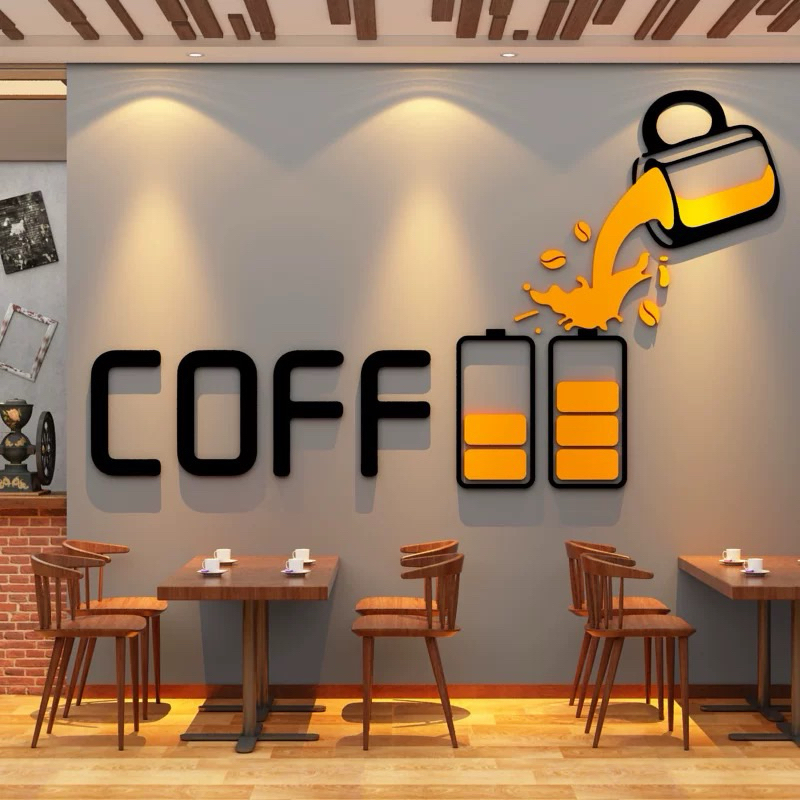 Mica wall murals embossed with golden coffee letters decorate cafes ...