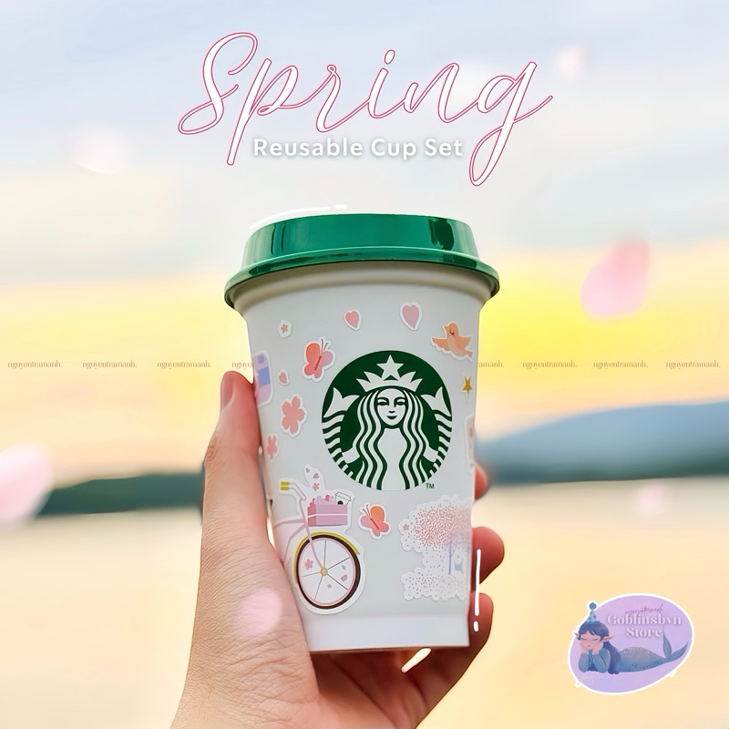 [Authentic] Starbucks PLASTIC CUP WITH STICKERS SPRING REUSABLE CUP ...