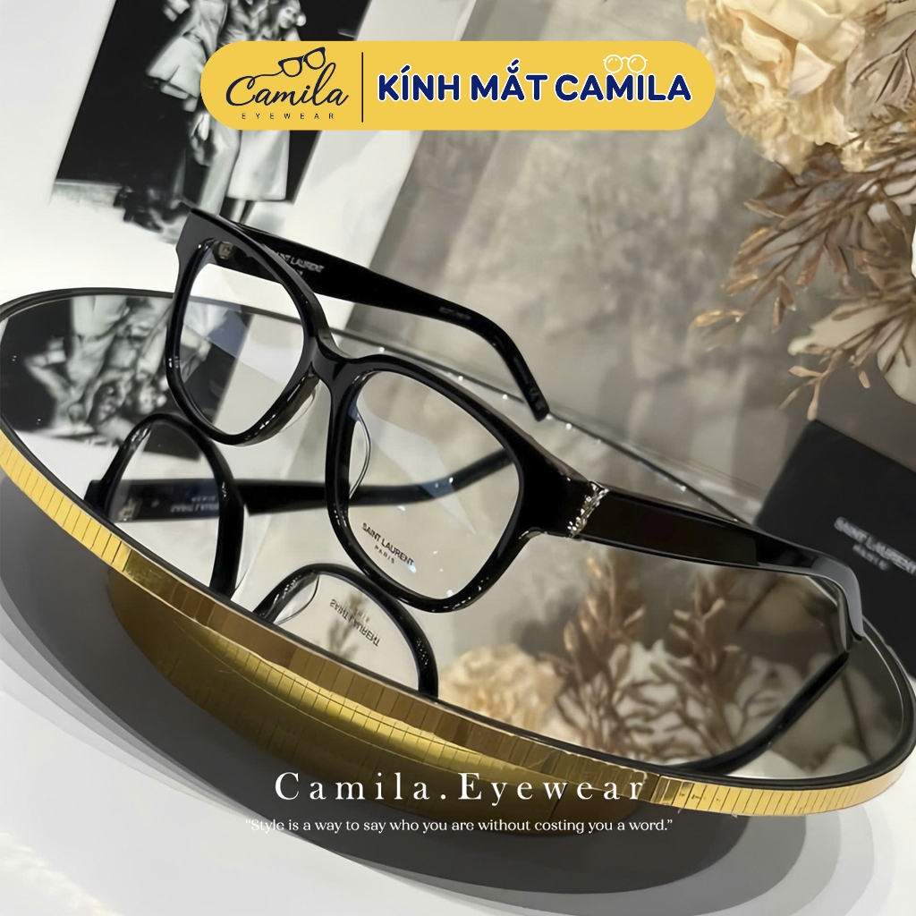 Ysl square eye glasses frame, plastic frame material, metal temples ...