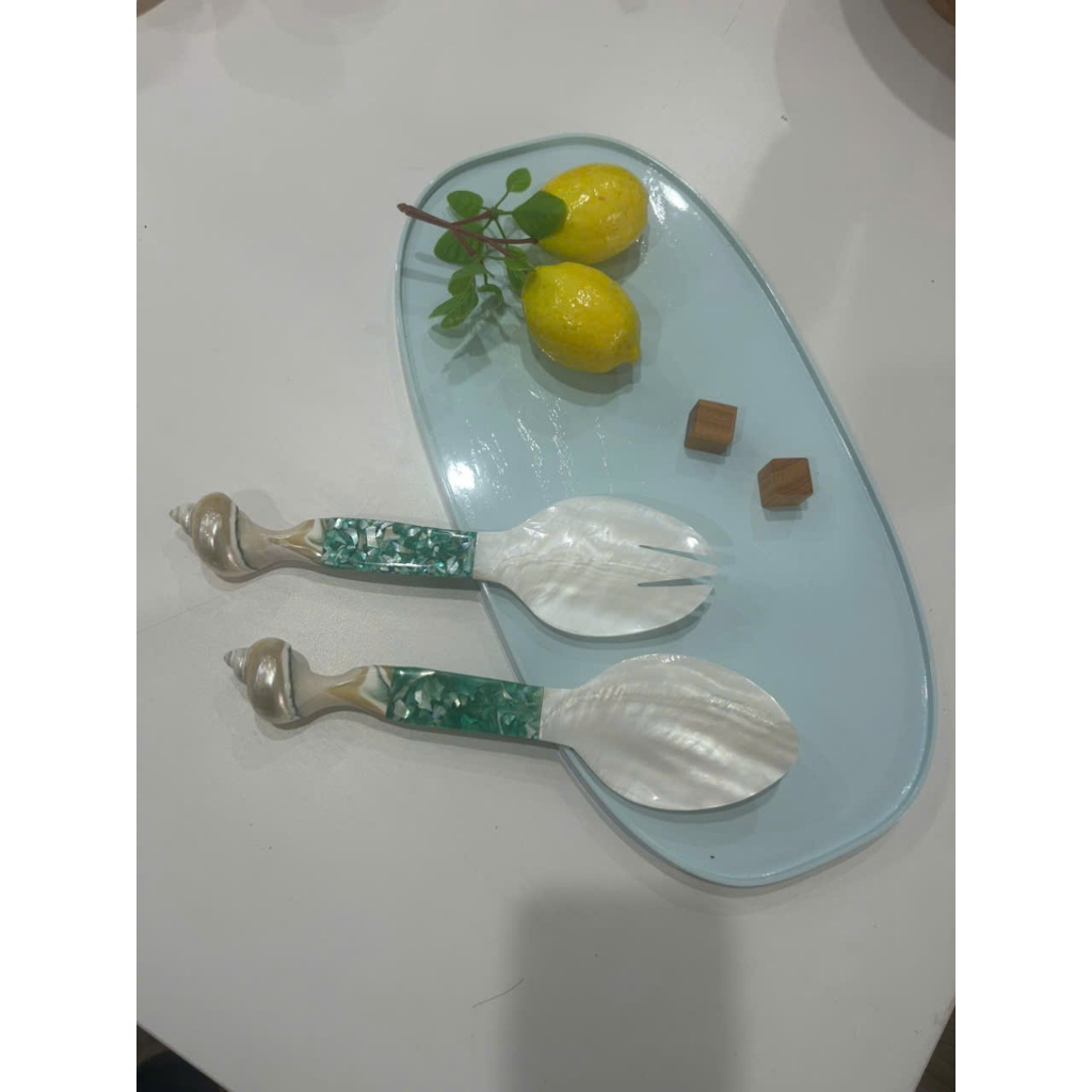 Uniquely beautiful sea mussel spoon and fork set mixed with salag ...