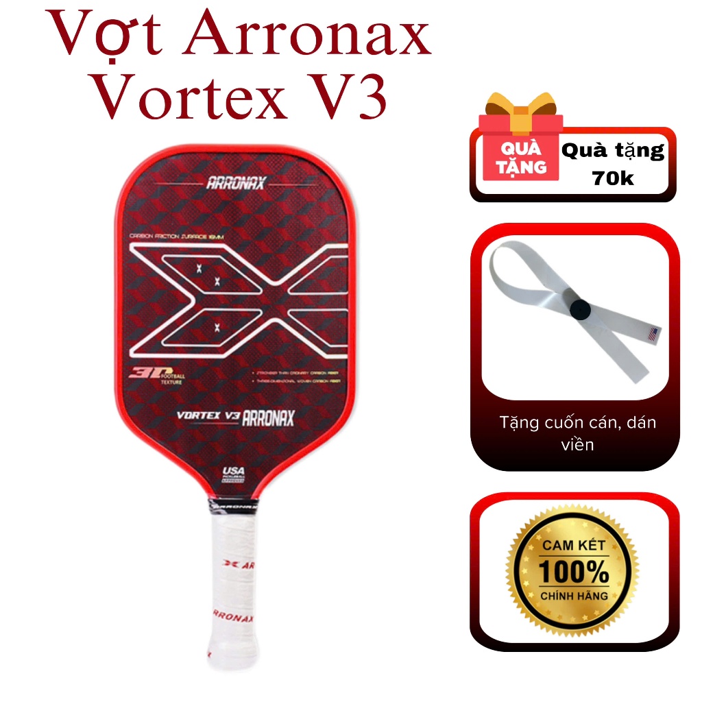 Genuine ARRONAX VORTEX V3 Carbon 3D Red Pickleball Racket 16mm Thickness | Shopee Malaysia