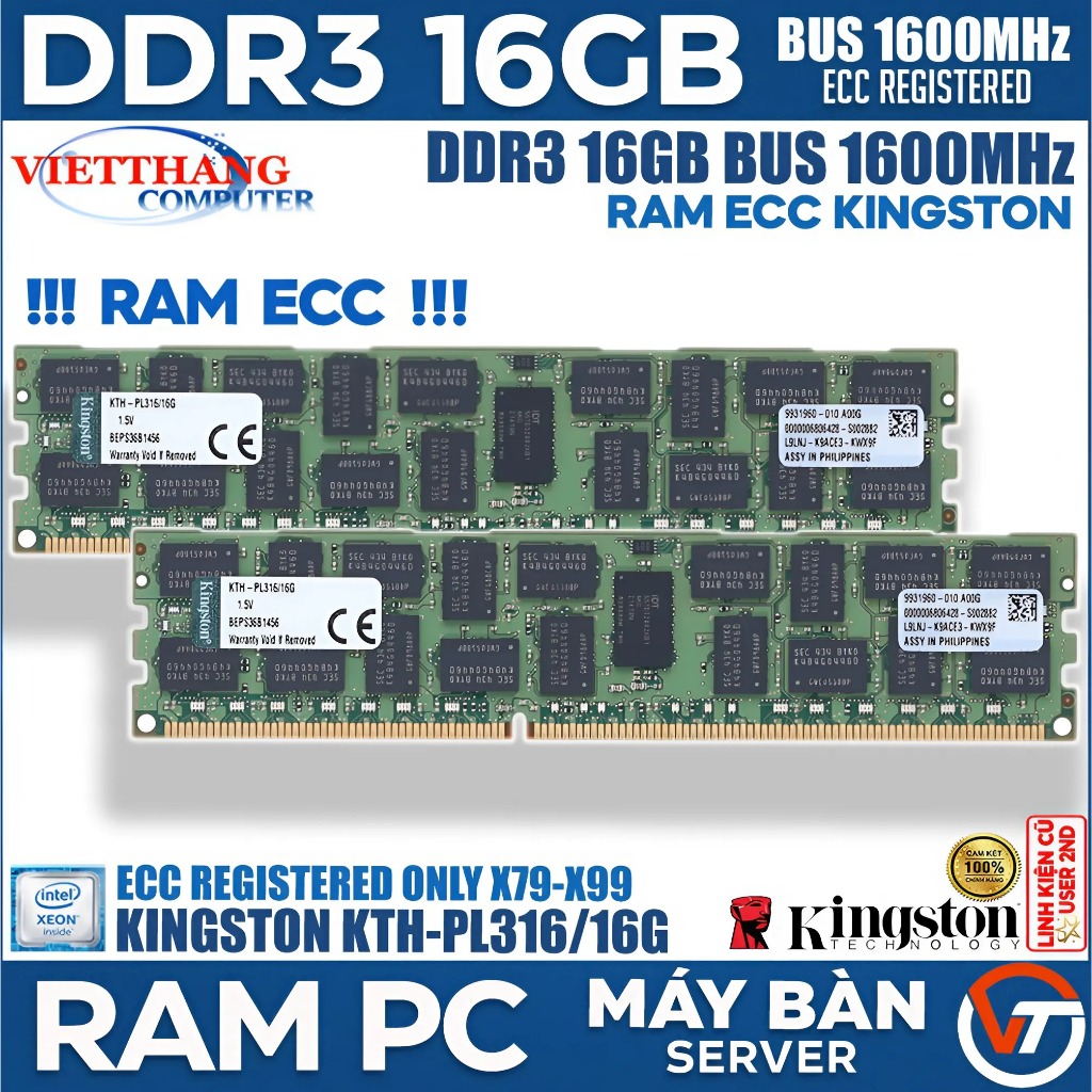 Ram Server Registered ECC Kingston DDR3 16GB 2Rx4 Bus 1600Mhz Support ...